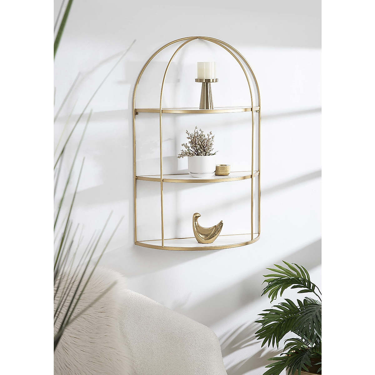 Kate and Laurel Freade Modern 3 Tier Shelf, 22 x 8 x 32, White and Gold, Decorative Glam Shelf for Storage and Display