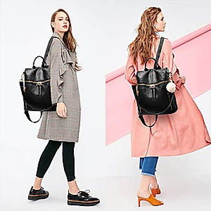 ERFEI Backpack Purse for Women Large Capacity Multipurpose Travel Bag Leather Backpack Shoulder Bag Girls Backpack Schoolbag,Black