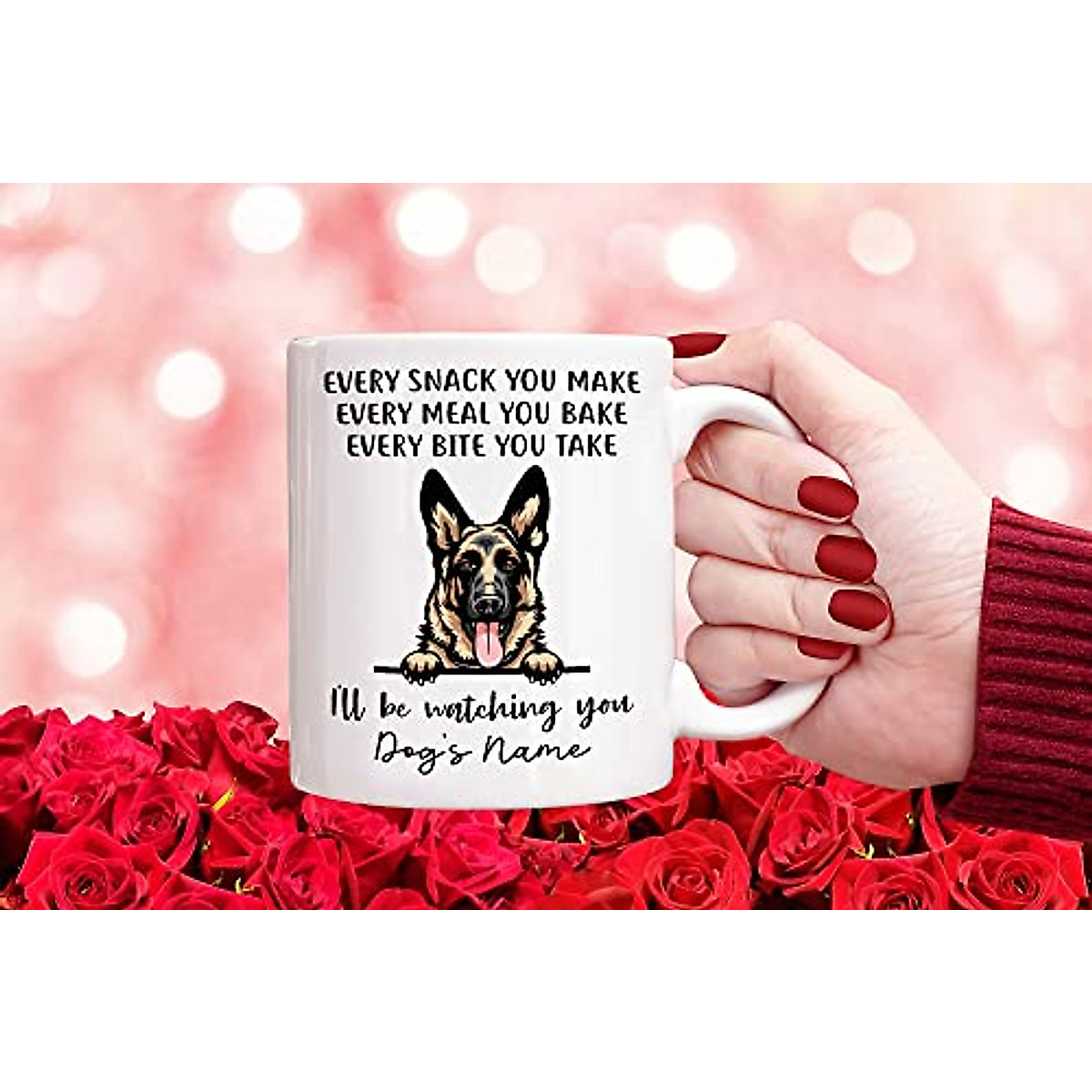 Personalized German Shepherd Coffee Mug, Every Snack You Make I'll Be Watching You, Customized Dog Mugs for Mom Dad, Gifts for Dog Lover, Mothers Day, Fathers Day, Birthday Presents