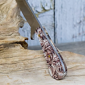 WHISKEY BENT HAT CO. Bullcutter 2 Fixed Blade Knife 440C Stainless Steel 6" Blade w/Leather Sheath (Bullcutter 2 - Floral Tool)