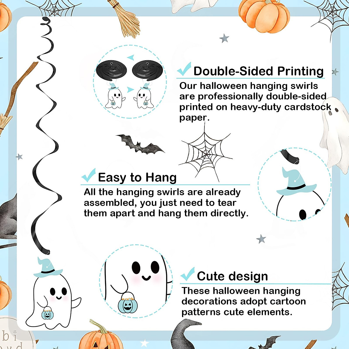 K KUMEED Halloween Birthday Party Decorations,20 PCS Blue The Spooky One Hanging Swirl Decorations,Cute Ghost Eyeballs Pumpkin for Outdoor Indoor Halloween 1st Birthday Boys First Birthday