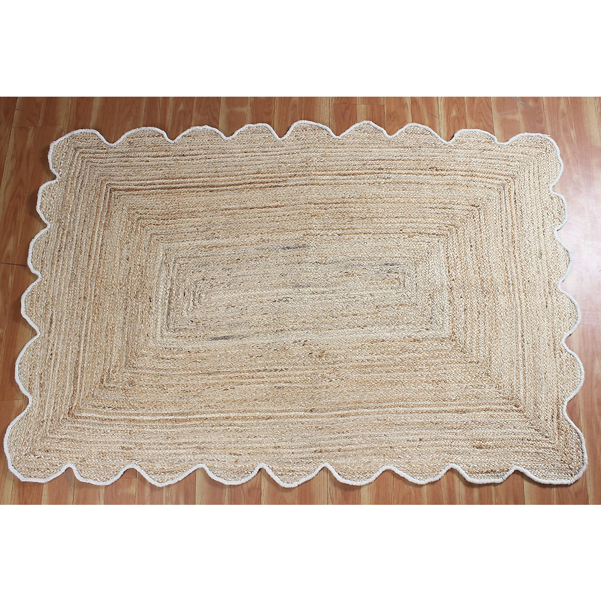 CASAVANI Scalloped Collection Rectangular Area Rug - 4' x 8', Beige Scallop Geometric Jute Rug Ideal for High Traffic Areas in Dining Room, Living Room, Bedroom