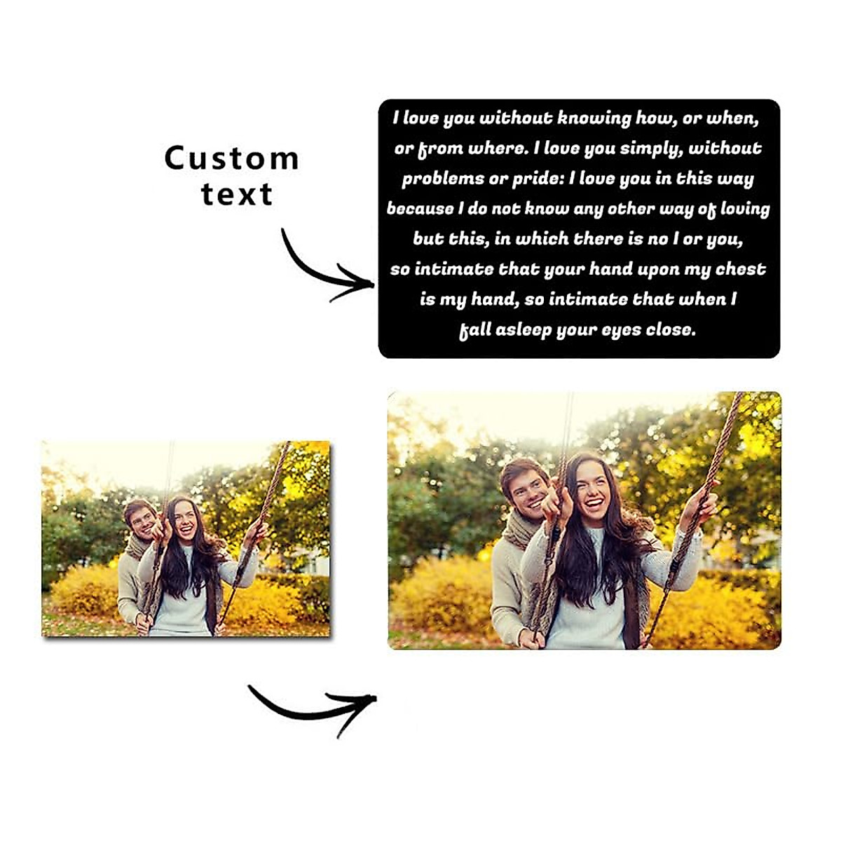 Eletizy Personalized Picture/Text Wallet Metal Card, Custom Color Print Picture Double Side Wallet Insert Card for Love Note, Anniversary, Husband Wife, Family, Boyfriend,Girlfriend (Black)