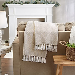 DII Modern Cotton Geometric Blanket Throw with Fringe for Chair, Couch, Picnic, Camping, Beach, & Keep Cozy with Everyday Use, 50x60, White