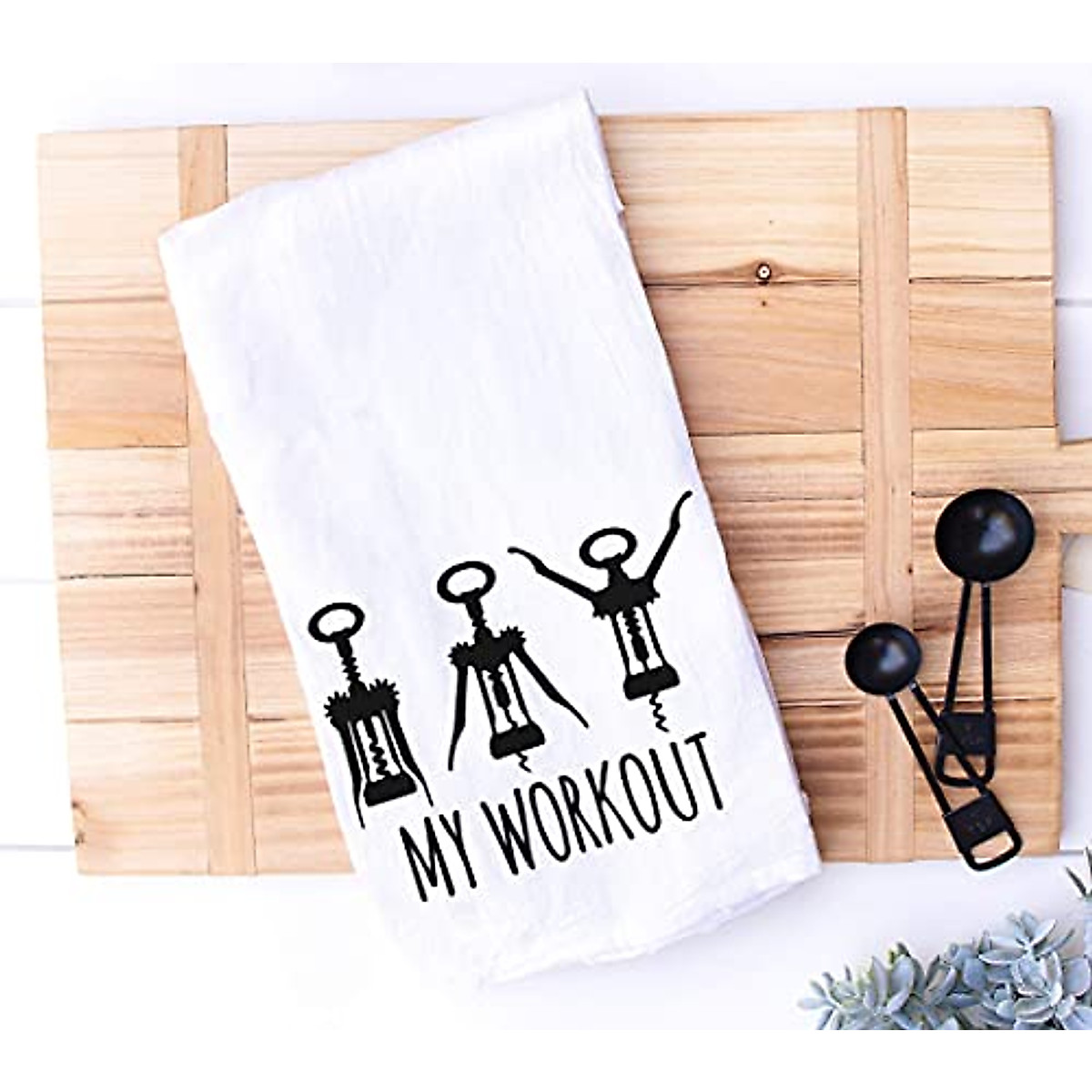 Handmade Funny Kitchen Towel - 100% Cotton Funny Hand Bar Towels for Wine Lovers, Corkscrew Workout - 28x28 Inch Perfect for Hostess Housewarming Christmas Mother’s Day Birthday Gift (My Workout)