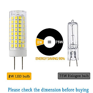 ZSCBBKJ G8 Non-Dimmable Bi-Pin Base LED Bulb,75W Halogen Bulb Replacement,Daylight White 6000K,8W,AC 110V,750LM(4 Pack
