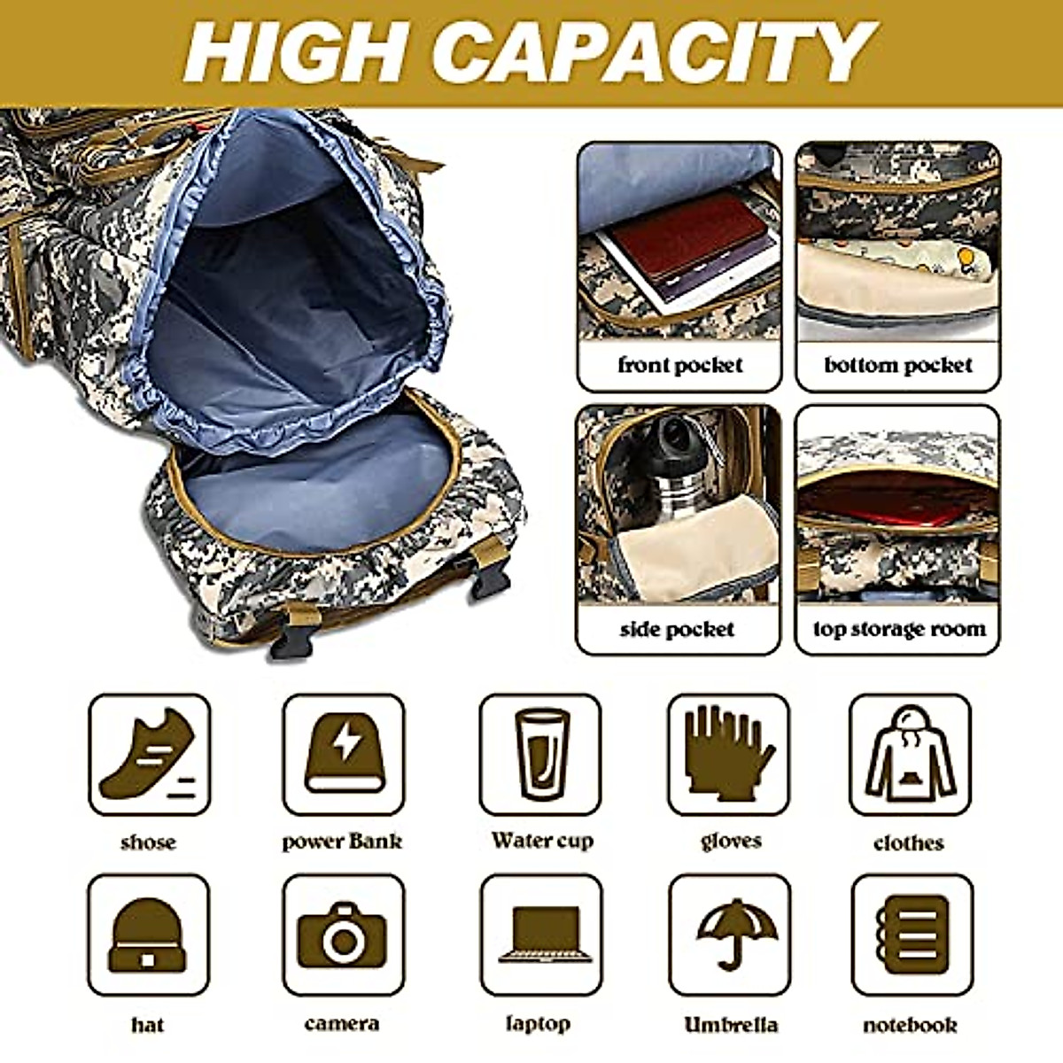 75 liters camping trekking military tactical backpack travel backpack hunting backpack (classic desert)