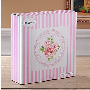 Jusalpha® Elegant Embossed 3-tier Ceramic Cake Stand- Cupcake Stand- Tea Party Pastry Serving Platter in Gift Box and a Free Sugar Tong (FL-Stand 03)