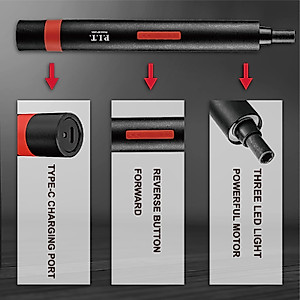 P.I.T. Electric Screwdriver Set, 3.6V Cordless Magnetic Precision Screwdriver Kit with 3 Led Light and 24 Standard Screwdriver Heads, Handy Repair Tool for Phone Watch Camera Laptop