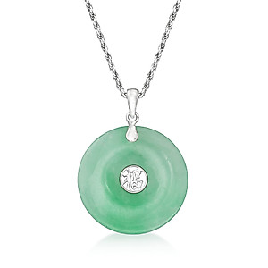 Ross-Simons Jade "Blessing" Circle Pendant Necklace in Sterling Silver