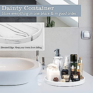 Emibele Vanity Tray, Resin Round Tray Decorative Storage Organizer for Bathroom Toilet Tank Bedroom Kitchen Countertop, Jewelry Storage Dresser Tray for Candle, Lotion Bottle, Cosmetics, Gravel White