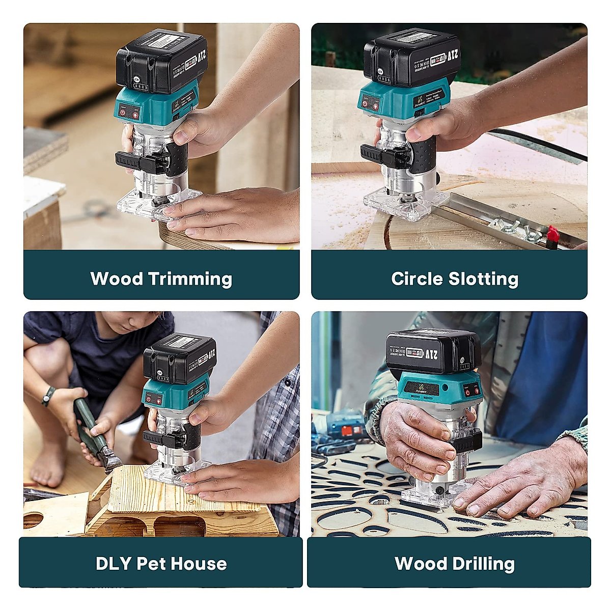 Avhrit Cordless Compact Router, Wood Router Tool With 2PCS 4.0Ah Batteries, 21V Brushless Portable Handheld Palm Routers for Woodworking, Wood Trimmer Cutting with 15 pieces 1/4" Router Bits Set