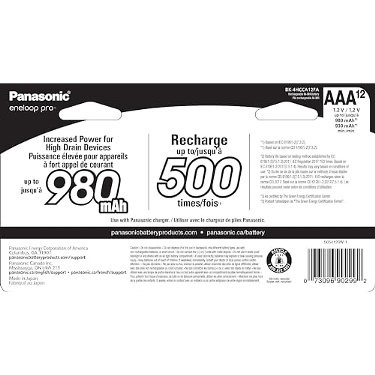 Eneloop Panasonic BK-4HCCA12FA pro AAA High Capacity Ni-MH Pre-Charged Rechargeable Batteries, 12-Battery Pack