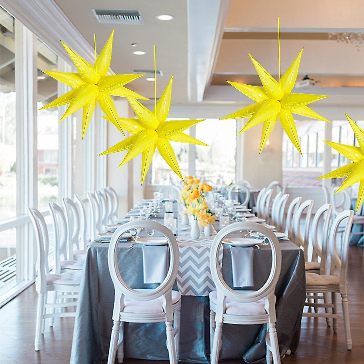 60 Pcs Yellow Star Balloons 26 inch Large Explosion Star Balloon 12 Point Spike Foil Balloons for Birthday Wedding Sunflower Lemon Party Decoration Background