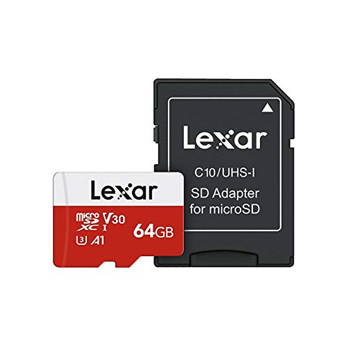 Lexar 64GB Micro SD Card, microSDXC UHS-I Flash Memory Card with Adapter - Up to 100MB/s, A1, U3, Class10, V30, High Speed TF Card