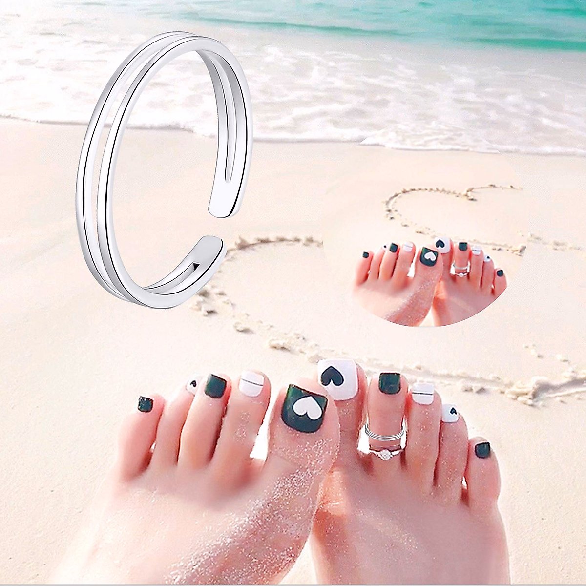 925 Sterling Silver Open Cuff Toe Ring for Women Adjustable Pinky Ring Band Size 2-4…