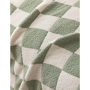 Ultra-Soft Buffalo Checkerboard Grid Fluffy Microfiber Knitted Throw Blanket Super Cozy Lightweight Checkered Bed Blanket for Sofa Couch Bed Matcha 51"X63"