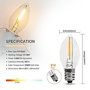 4 Pack Lights Accessory Cord with 4 C7 Led Light Bulb, Clip-in Lamp Cord Replacement, Candelabra-Base E12 Socket White Cord with On/Off Switch Pluggs for Holiday Decorations