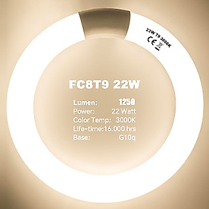 Celiwace FC8T9/WW 22 Watt and FC12T9/WW 32 Watt Set, 8 inch T9 22W Circular Light Bulbs Warm White, 12'' 32W Circline Fluorescent Bulb CRI 80, Soft White 3000K G10q