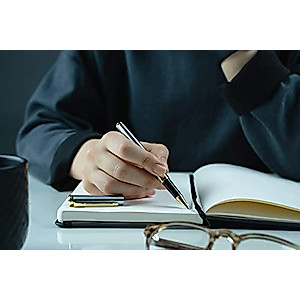 Dryden Designs Fine Nib Fountain Pen - Includes 24 Ink Cartridges - 12 Black and 12 Blue - Silver - Smooth Elegant Writing with Fine Nib and Ink Converters