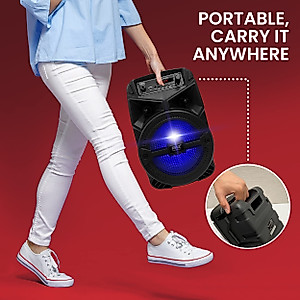 Pyle 240W Rechargeable Outdoor Bluetooth Speaker Portable PA System w/ 6.5” Subwoofer 1” Tweeter, Microphone In, Party Lights, MP3/USB, Radio, Remote - Pyle PPHP634B