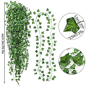 JPSOR 24pcs Fake Vines Fake Ivy Leaves Artificial Ivy, Ivy Garland Greenery Vines for Bedroom Decor Aesthetic Silk Ivy Vines for Room Wall Home Decoration