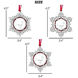 West style 2023 Snowflake Christmas Tree Ornaments Set 3 Pieces-Metallic Picture Frame Hanging Home Deco Hanging Pendant Holiday Keepsake Gift (Red, 3 Pieces)