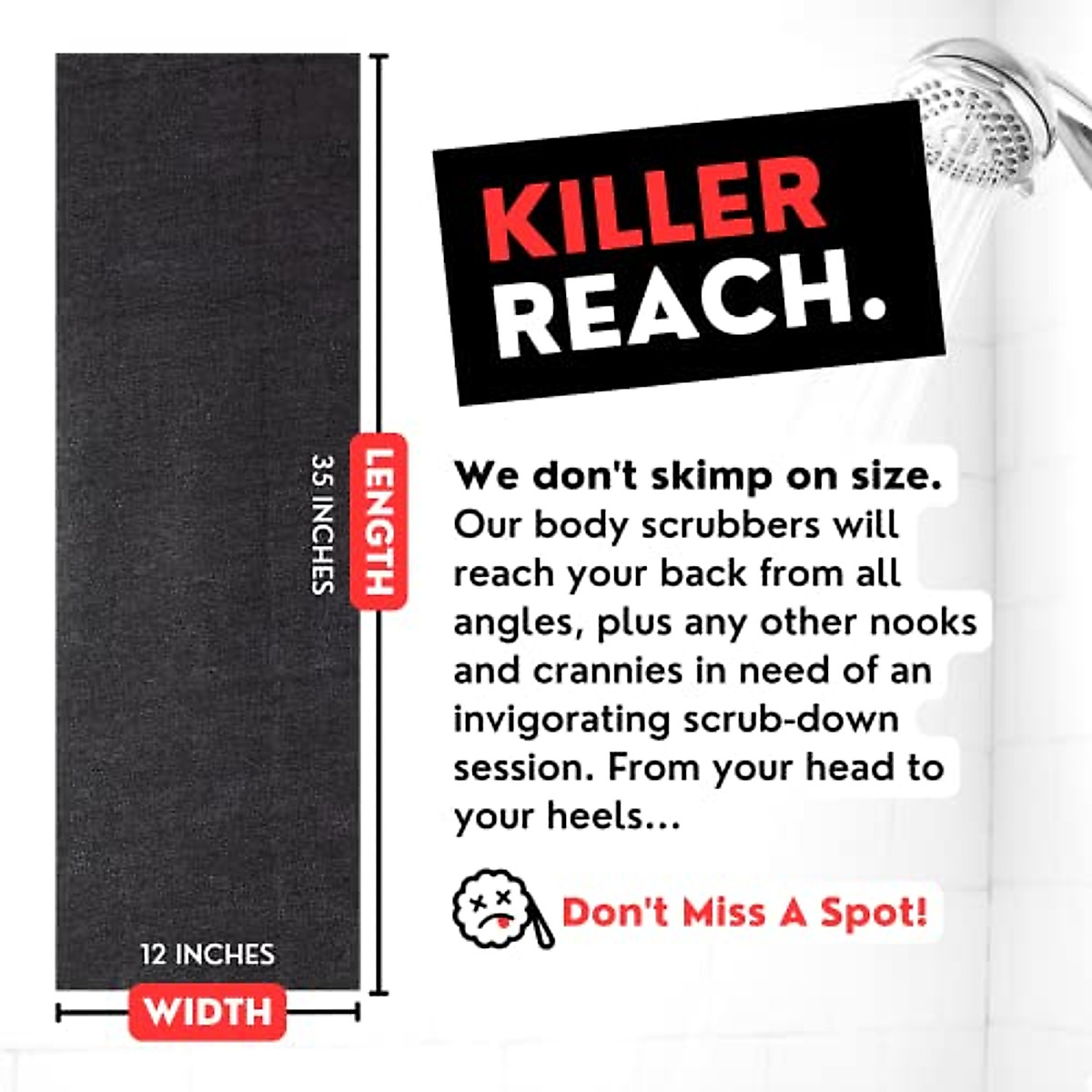 Extra Rough Exfoliating Washcloth - Extreme Body & Back Scrubber for Shower, Extra Long, Hygienic Exfoliator Wash Cloth, Men Or Women, 2 Count Pack, 1 Black & 1 Grey Color, Bye Bye Loofah