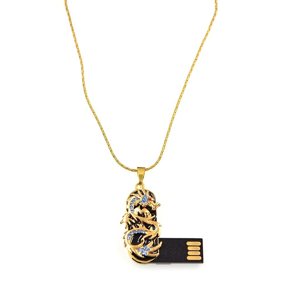 32GB USB Flash Drive Lovely Golden Dragon Thumb Drive with Crystal Pendant with Necklace USB 2.0 Memory Stick Pendrive by FEBNISCTE
