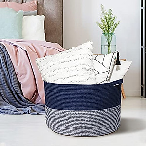 Annecy XXLarge Cotton Rope Basket (Set of 2), Woven Baby Laundry Basket with Handle for Toy, Towels, Pillows, Decorative Basket for Blankets