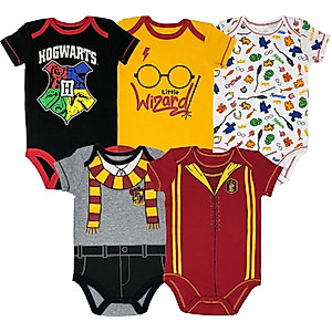 Warner Bros. Harry Potter Baby Boys' 5-Pack Bodysuits Hogwarts Gryffindor (3-6 Months)