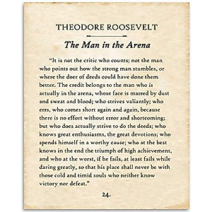 The Man In The Arena by Theodore Roosevelt - 11x14 Unframed Typography Book Page Print - Great Inspirational Gift and Men's Wall Decor for History Buffs