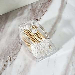 10 Ounce Cotton Swab Pad Holder With Lid Large Acrylic Clear Bathroom Organizer, Cotton Ball Holder Apothecary Jar for Makeup Pads/Toothpicks/Dental Floss