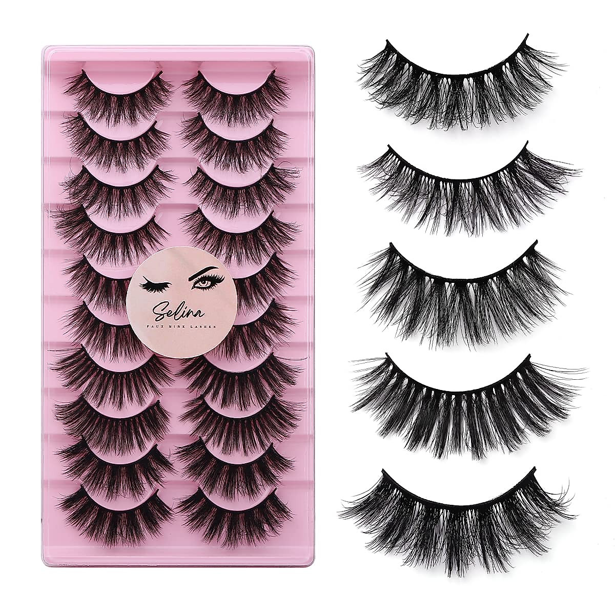 Selina Lashes Faux Mink Fluffy Wispy False Eyelashes 25mm 3D Dramatic Faux Mink Eyelashes D Curl Long Fake Lashes