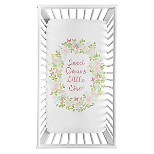 Sweet Jojo Designs Blush Pink, Mint and White Watercolor Rose Baby or Toddler Fitted Crib Sheet for Butterfly Floral Collection - Sweet Dreams Little One