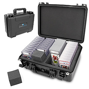 CASEMATIX Graded Card Case Compatible with 120+ BGS PSA FGS Graded Sports Trading Cards, Waterproof Graded Slab Trading Card Box with Precut Card Carrying Case Impact Absorbing Foam Slots