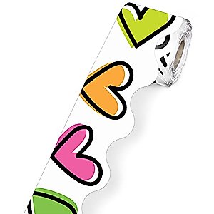 Carson Dellosa Kind Vibes Doodle Heart Bulletin Board Borders, 36 Feet of Scalloped Heart Classroom Borders for Bulletin Board