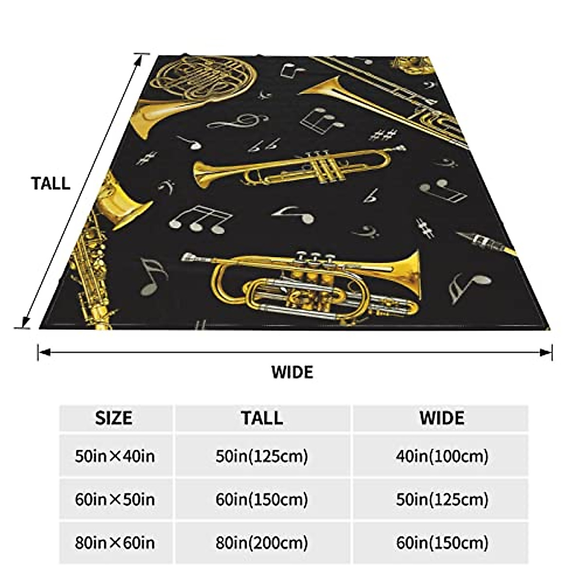WONDERMAKE Oversized Throw Blanket Warm Elegant Softest Cozy Home Throw Blanket 60" X 80" Decorative Trumpet Trombone French Horn Throw Blanket for Couch Sofa Chair Bed