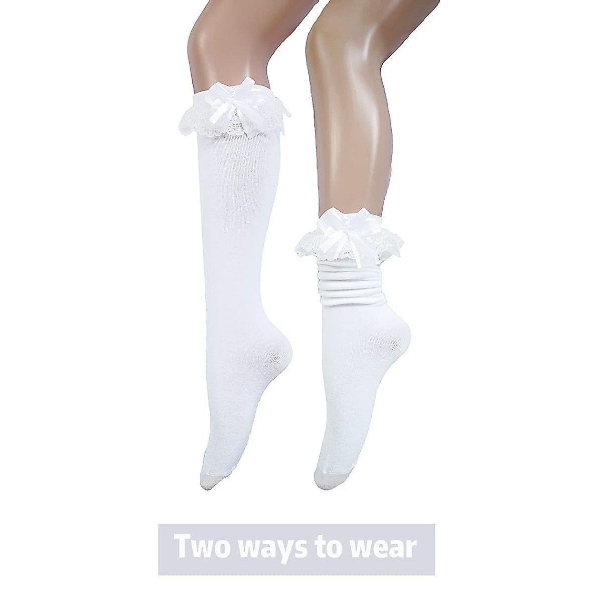 CAT KO Women Soft Knee High Socks Lovely & Cute Solid color Lace Ruffle Girls socks for Lolita ONLY TRUE SOLD (WHITE)