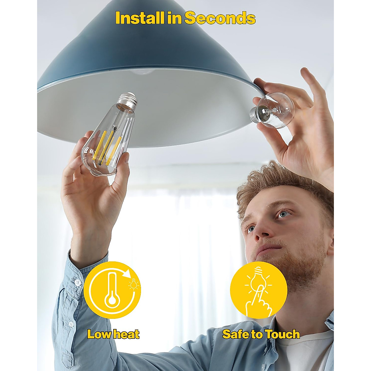 Sunco 6 Pack Vintage LED Edison Bulbs, 75W Equivalent 8.5W, 1000 LM, Dimmable ST58 Filament, 3000K Warm White, E26 Medium Base Clear Glass Light Bulbs