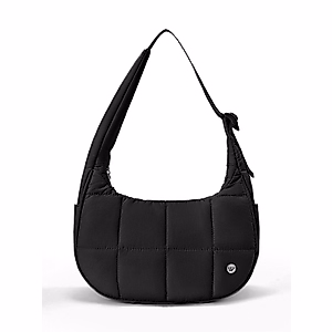 WESTBRONCO Small Puffer Crescent Shoulder Bag for Women, Nylon Quilted Shoulder Purses, Puffy Handbags with Adjustable Strap