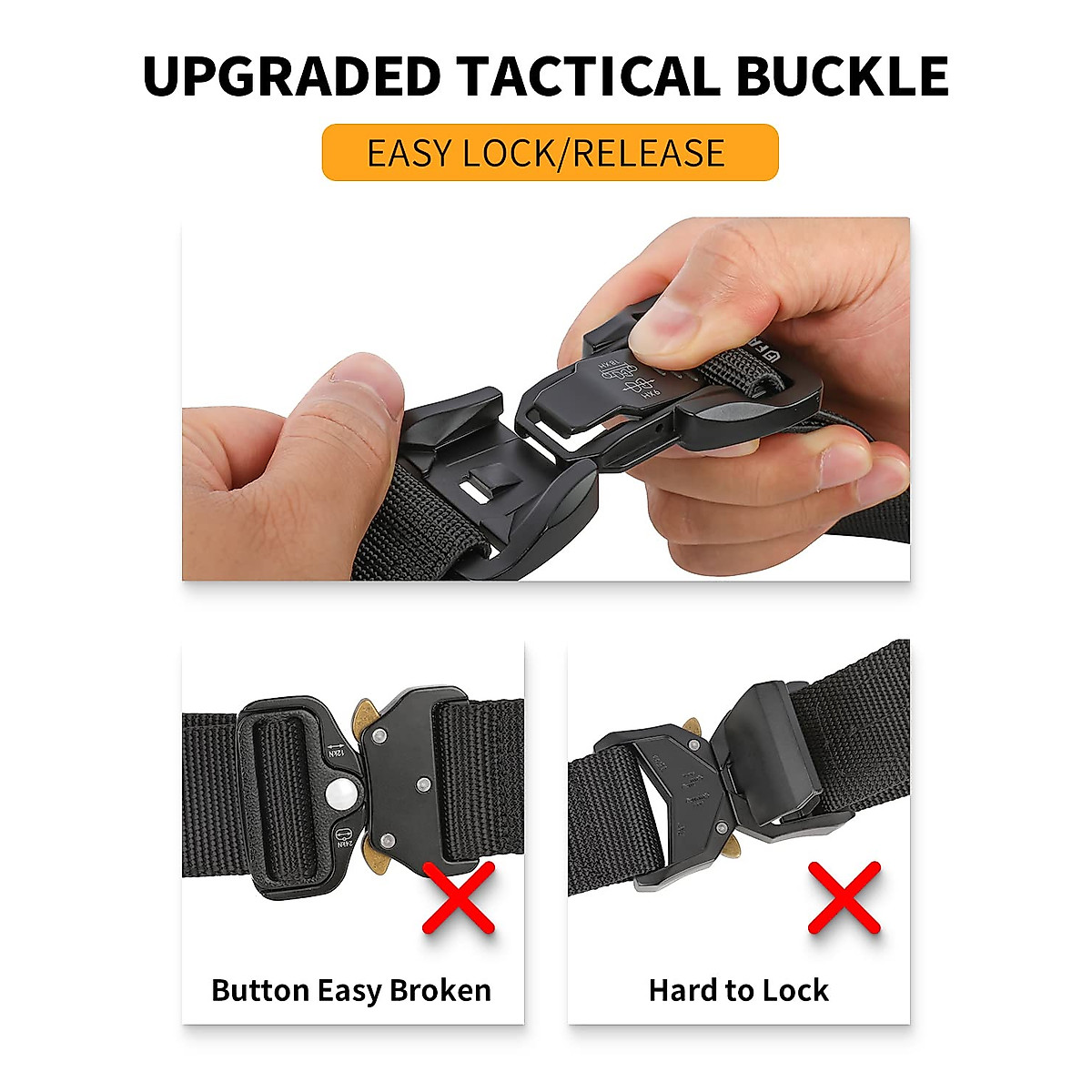 FAIRWIN Men Belt,Tactical Belt,1.5 inch Stretch Nylon Web Belt for Men (Back,M)