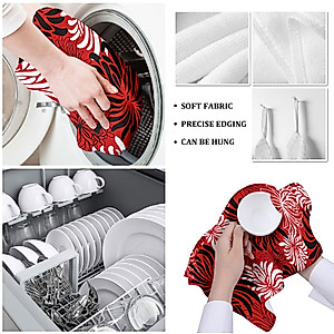 Kitchen Towels Set Black White Chrysanthemums Tea Towel Microfiber Absorbent Washable Flower Petals Red 2 Pack 18x28 Inches Absorbent Soft Cotton Dish Cloths Bar Towels & Tea Towels