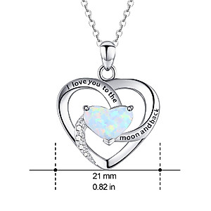 Cuoka Womens Heart Necklace Opal Jewelry I Love You To The Moon And Back Necklace Love Necklace Mother Son Gift Sister Gift Graduation Gift