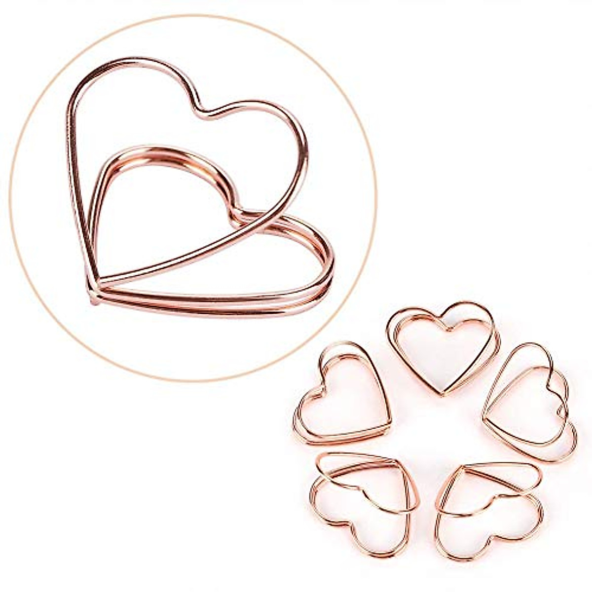 5pcs Paper Clips Rose Gold Color Metal Electroplating Heart Shape Page Marker Funny Bookmark Clip for Office Supplier School Student