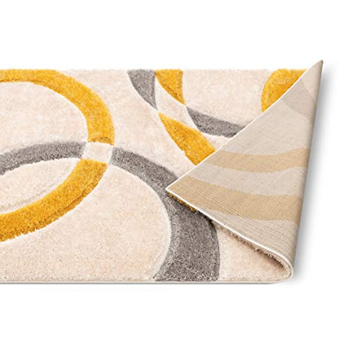 Well Woven Olly Yellow Geometric Stripes Thick Soft Plush 3D Textured Shag Area Rug 8x10 (7'10" x 9'10")