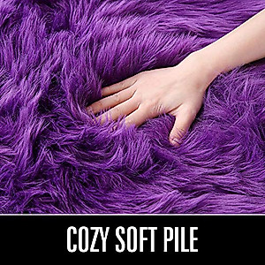 HOMORE Soft Fluffy Faux Fur Area Rug for Bedroom Living Room, Extra Comfy and Fuzzy Rugs, Washable Plush Carpet for Bed Home Decor, 3x5 Feet Purple