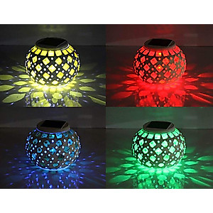 AMZSTAR Waterproof Color Changing Table Lamp, Solar Powered Mosaic Glass Ball LED Garden Lawn Night Light Lamps, Party Lights for Home,Yard, Indoor,Outdoor Decoration Lights (Yellow Square)