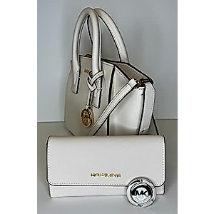 Michael Kors MICHAEL Michael Kors Avril Small Logo Top-Zip Satchel bundled with Trifold Wallet Purse Hook (Lt Cream)