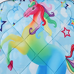 VIVILINEN Blue Unicorn Toddler Comforter Set for Girls 3 Piece Rainbow Unicorn Kid Toddler Bedding Set for Kids Bed-in-a-Bag Bedspreads Quilt Set with Comforter, 2 Pillowcases